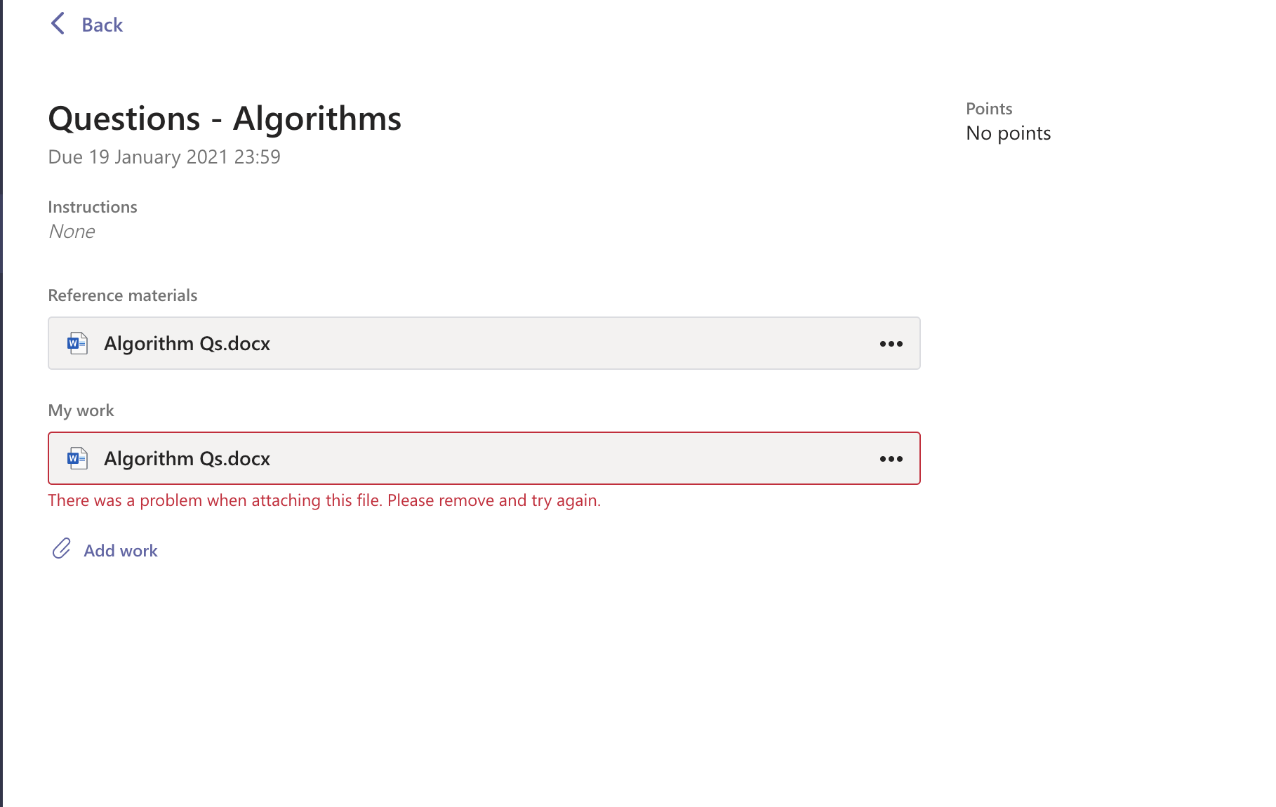 Assignments - There was a problem when attaching this file. Please remove and try again ...